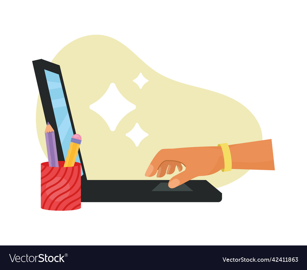 Hand using laptop Royalty Free Vector Image - VectorStock
