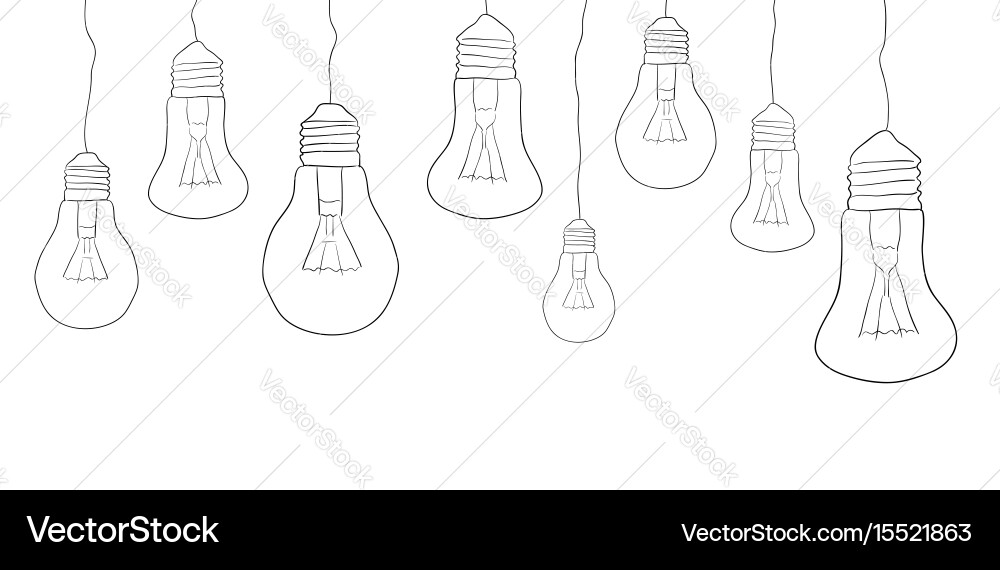 Linear of hanging light bulbs border Royalty Free Vector