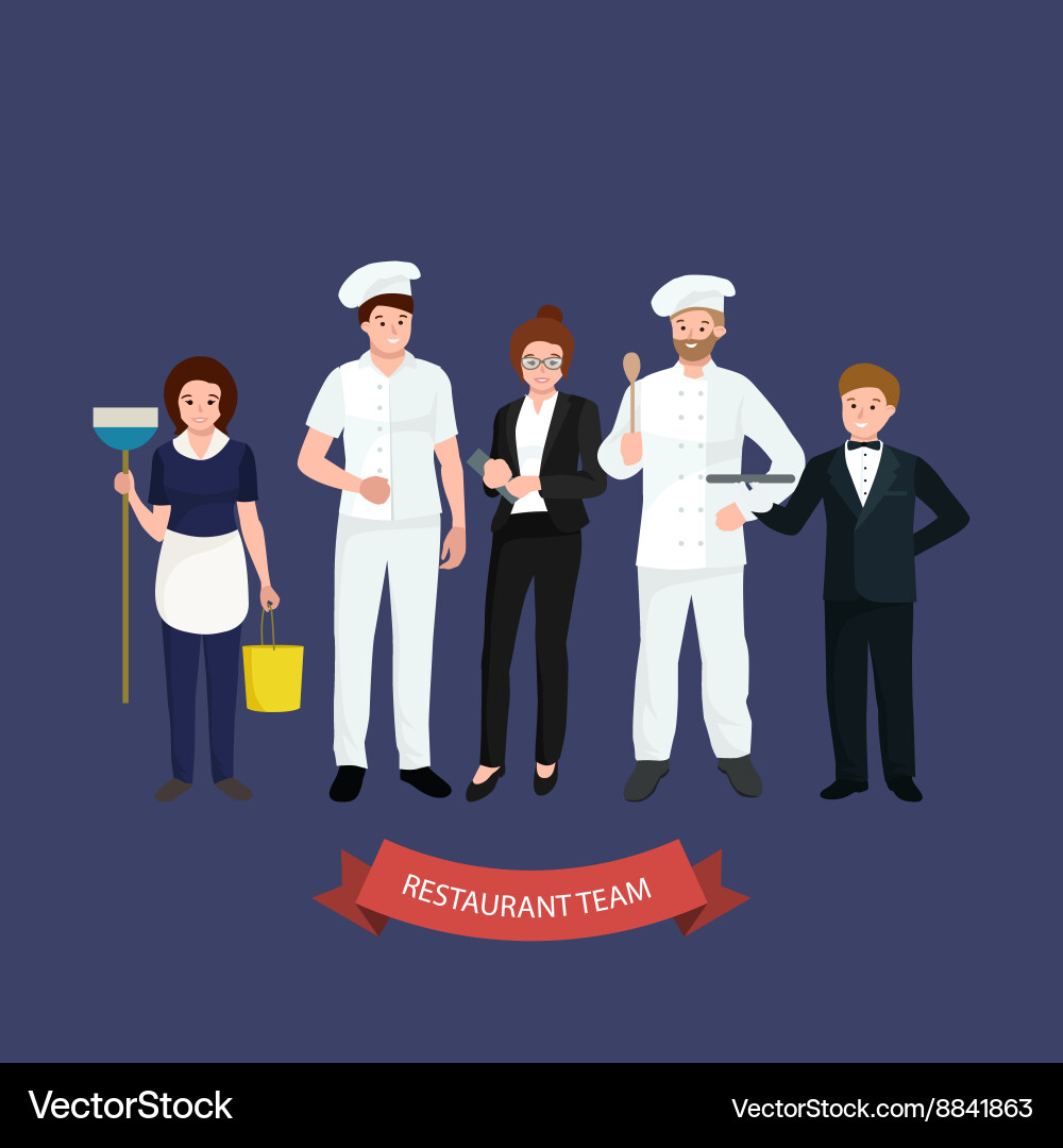 Restaurant team man cooking chef manager waiter Vector Image