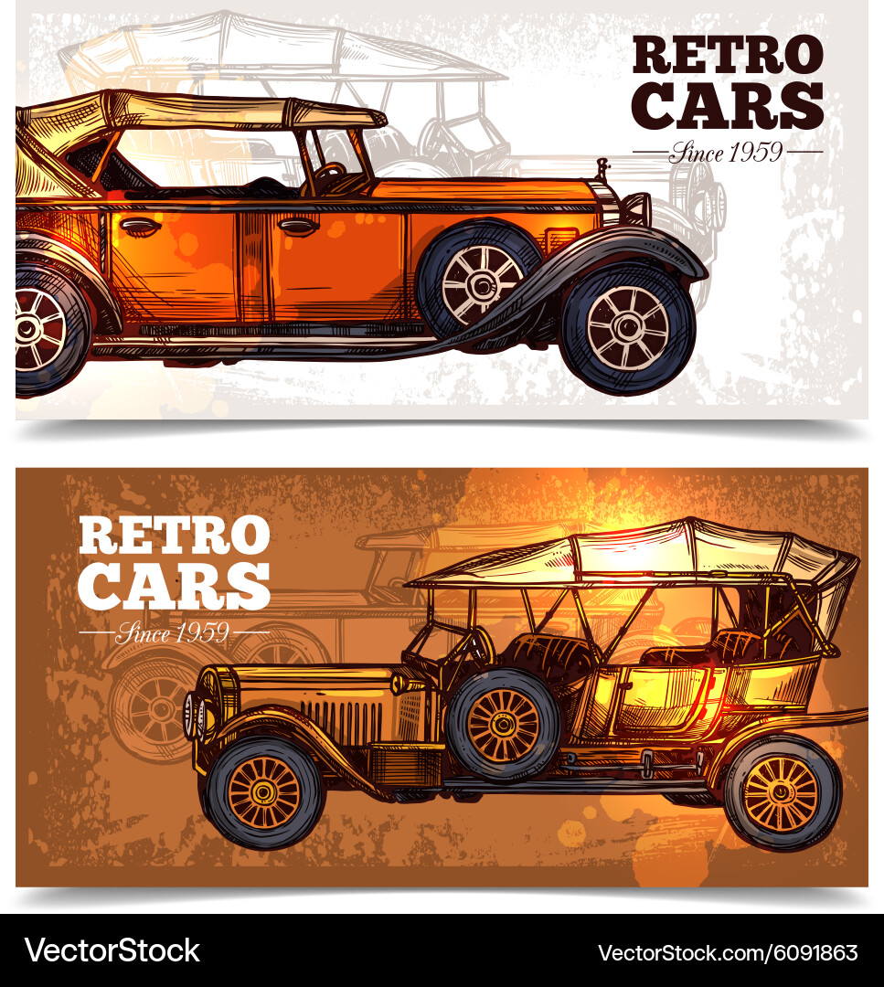 Retro cars banner set Royalty Free Vector Image