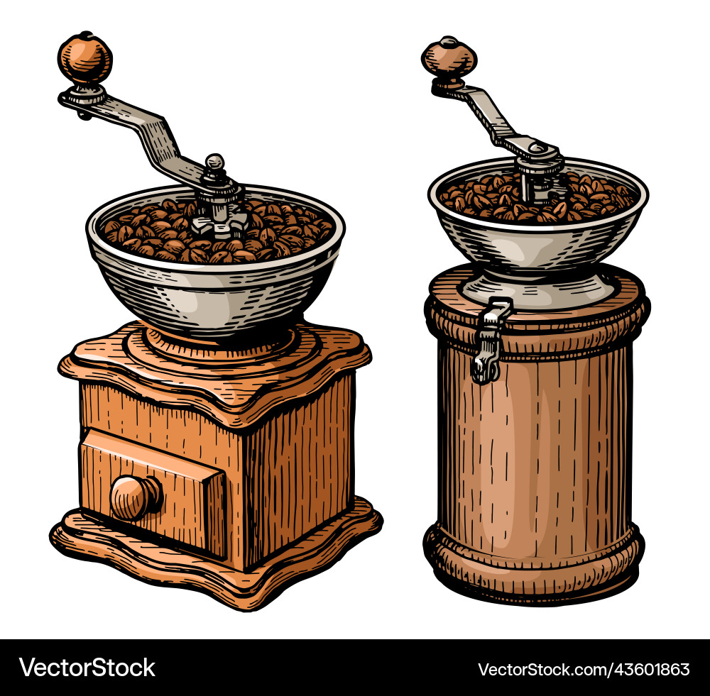 Retro coffee grinder isolated colorful Royalty Free Vector