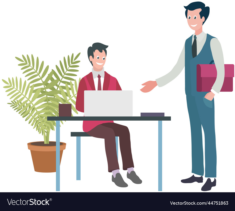 Teamwork concept with two men solving tasks Vector Image