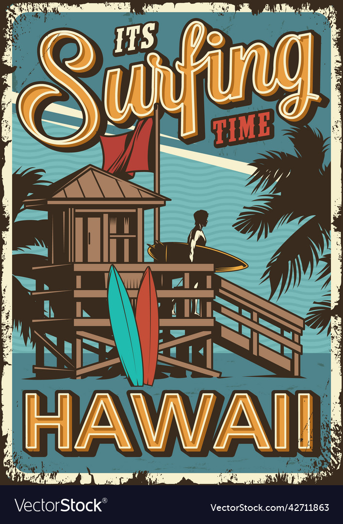 Vintage surfing time poster Royalty Free Vector Image