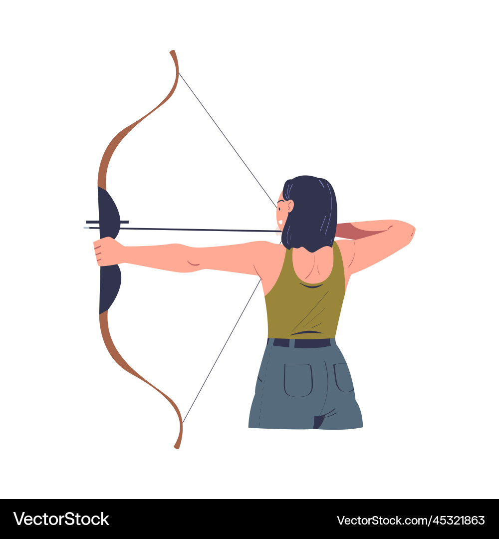Young woman aiming at target with bow view from Vector Image