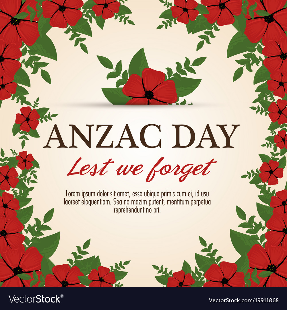 Anzac day poster with red poppy flower Royalty Free Vector