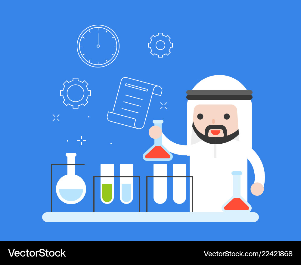 Arab teacher or businessman experiment Royalty Free Vector