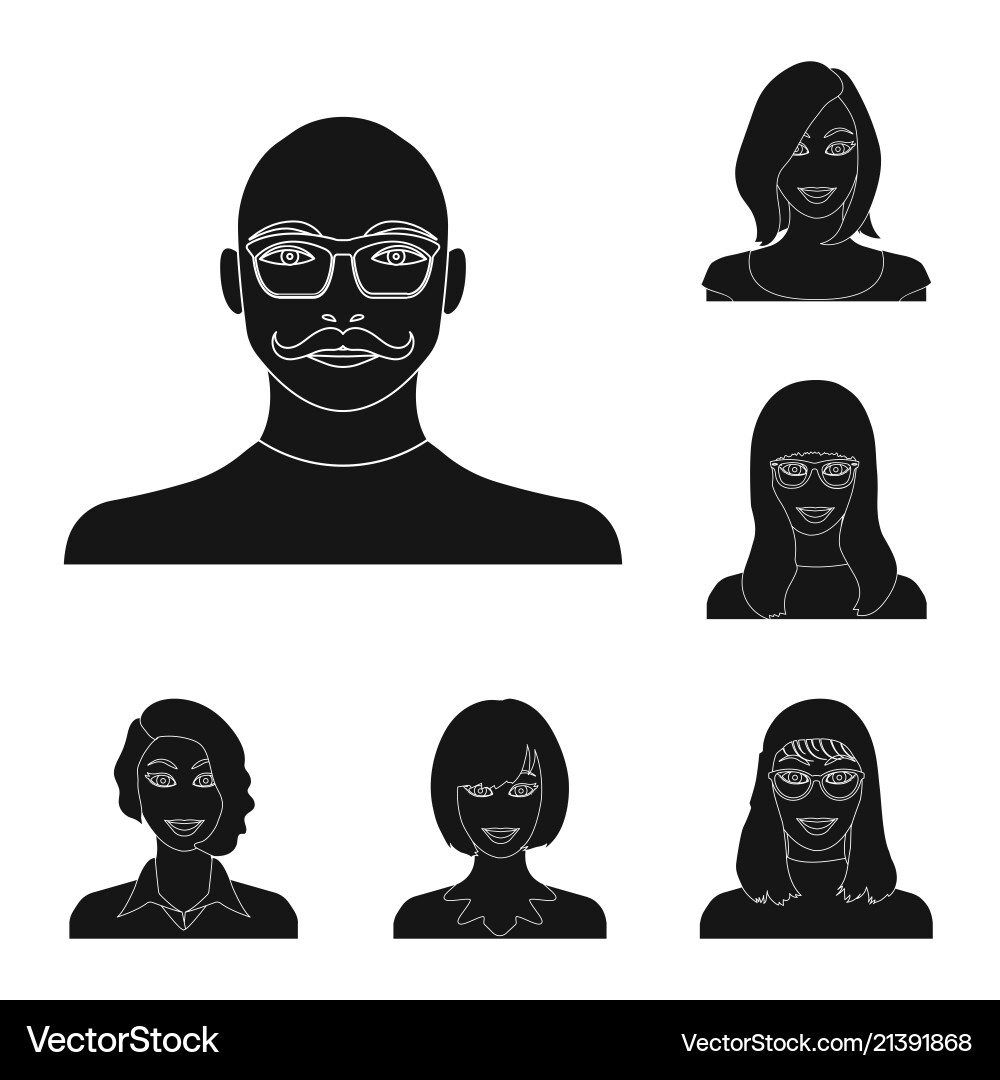 Avatar and face black icons in set collection Vector Image
