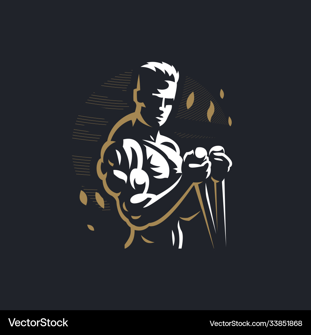 Fitness man with muscles trains Royalty Free Vector Image