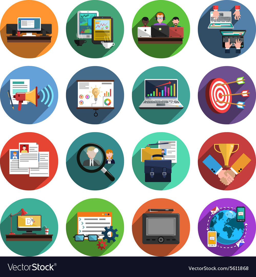 Freelance flat round icons collection Royalty Free Vector