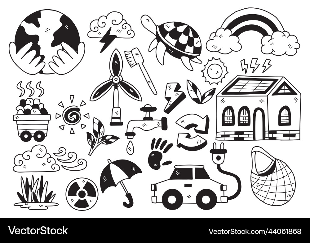 Hand drawn style modern green energy doodle Vector Image