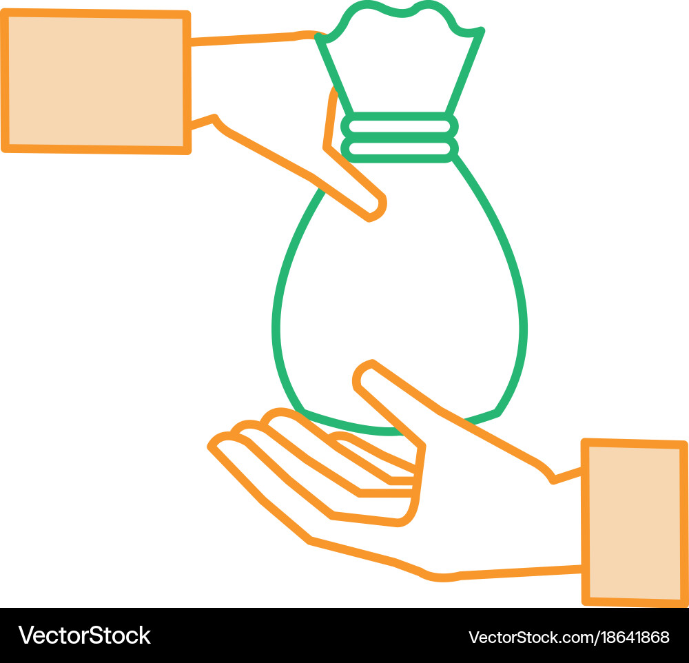 Hand with money bag isolated icon Royalty Free Vector Image