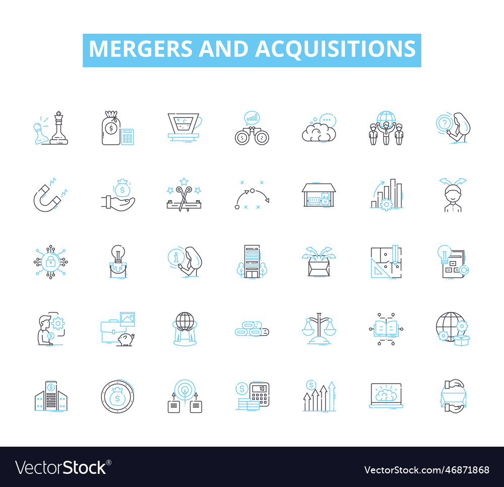 Mergers and acquisitions linear icons set Vector Image Mergers and acquisitions linear icons set Vector Image