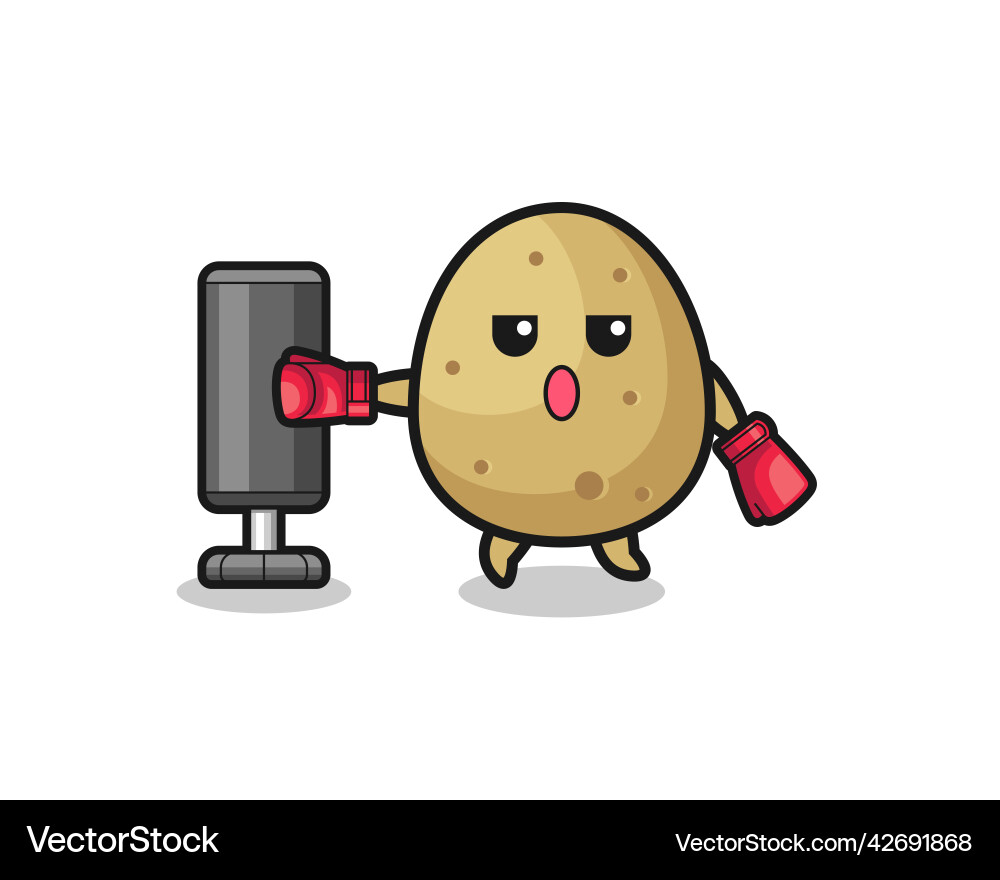 Potato boxer cartoon doing training with punching Vector Image