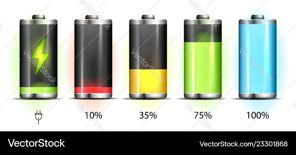 Realistic discharged and fully charged battery Vector Image