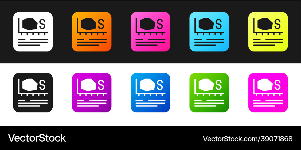 Set area measurement icon isolated on black Vector Image