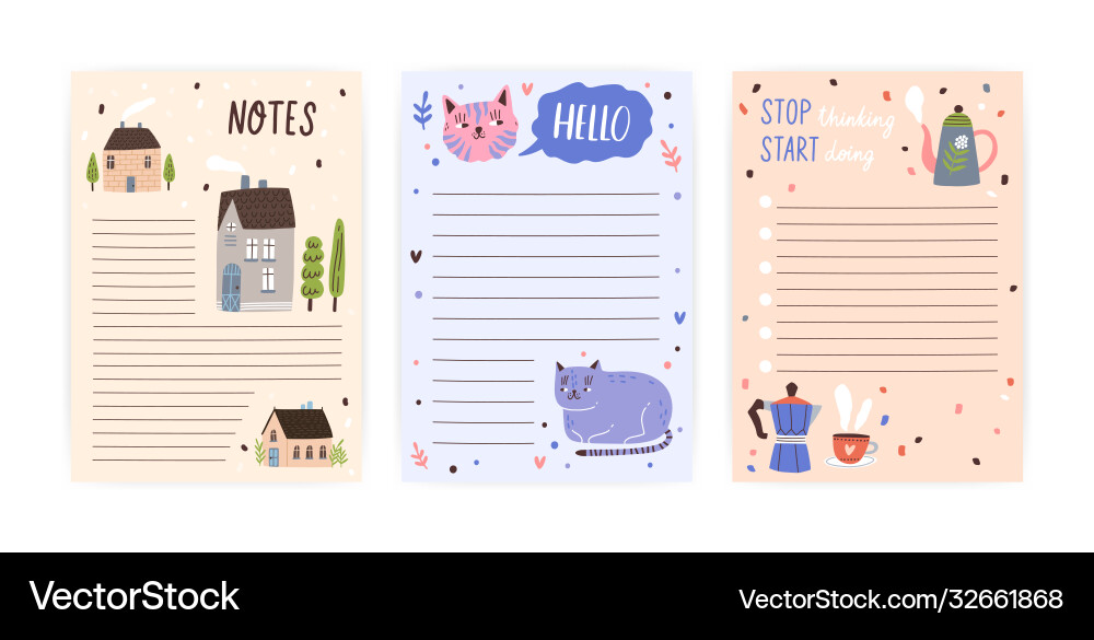 Set childish cute agenda appointment notebook Vector Image