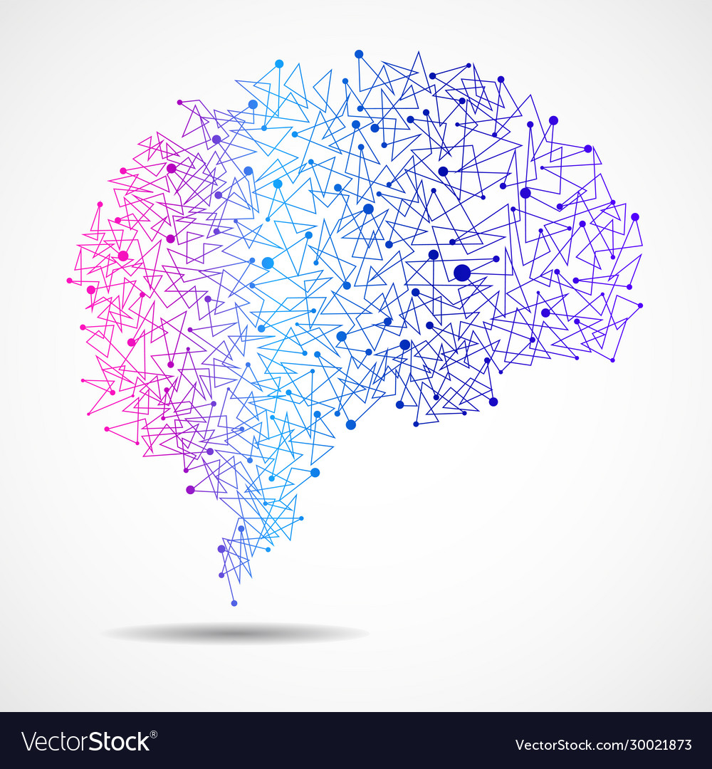 Abstract Human Brain Dots And Lines Polygonal Vector Image