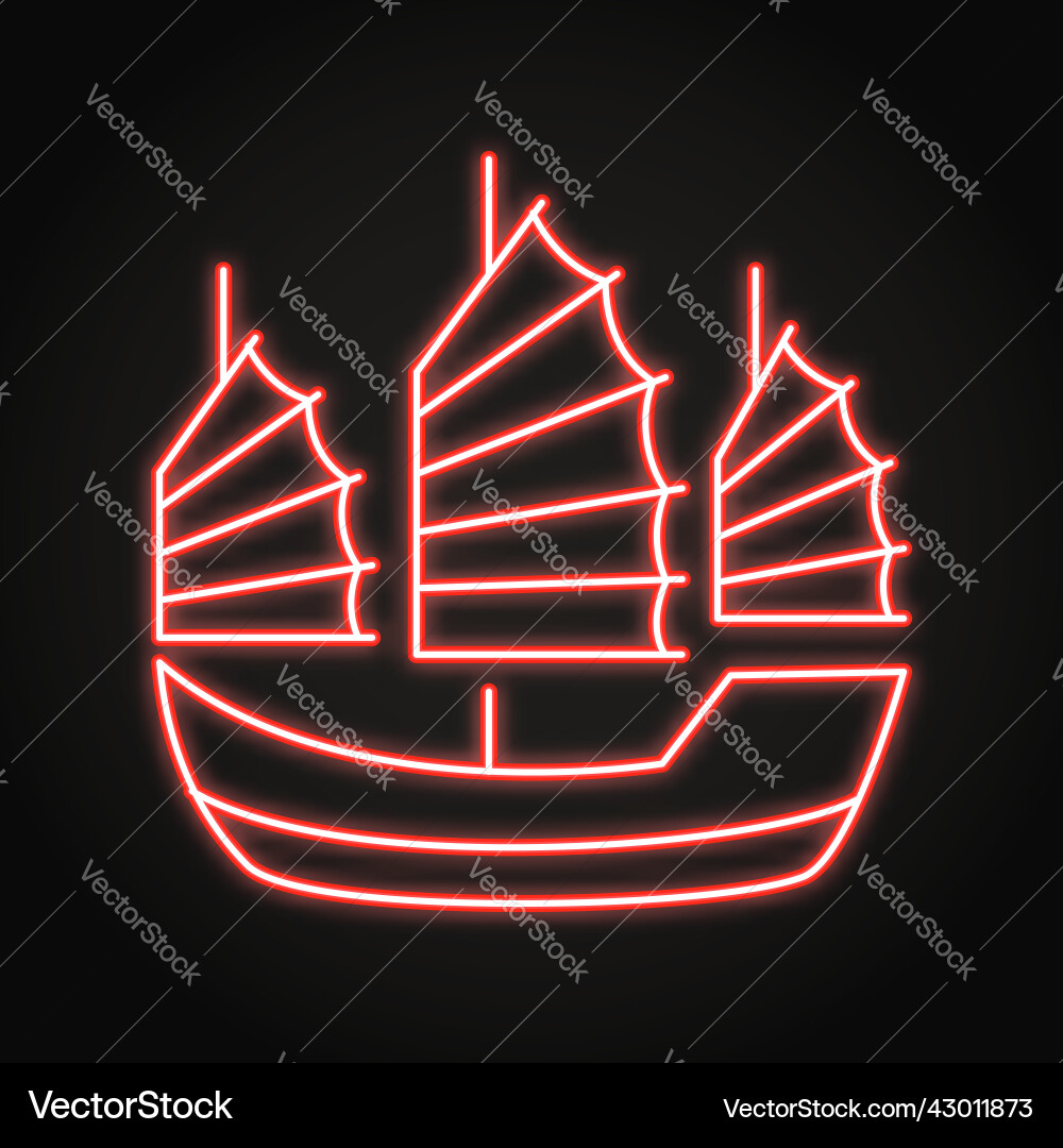 Asian junk boat neon icon Royalty Free Vector Image