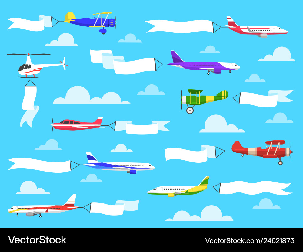 Banners with planes flying airplanes banner Vector Image
