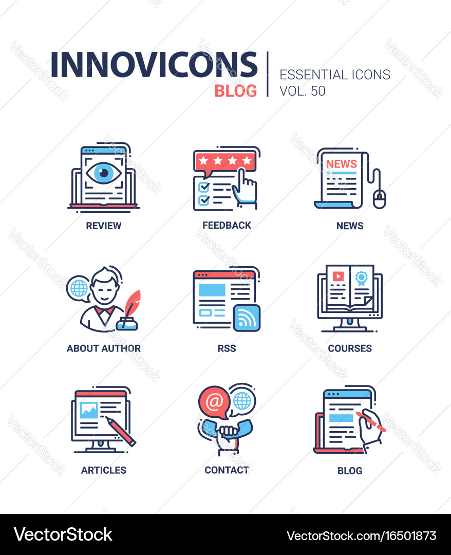 Blog - modern line design icons set Royalty Free Vector