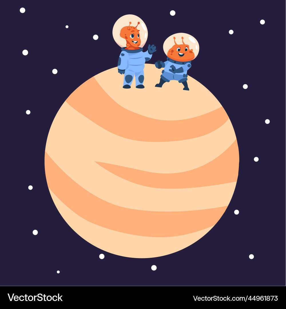 Cartoon alien cosmonauts on planet astronauts Vector Image