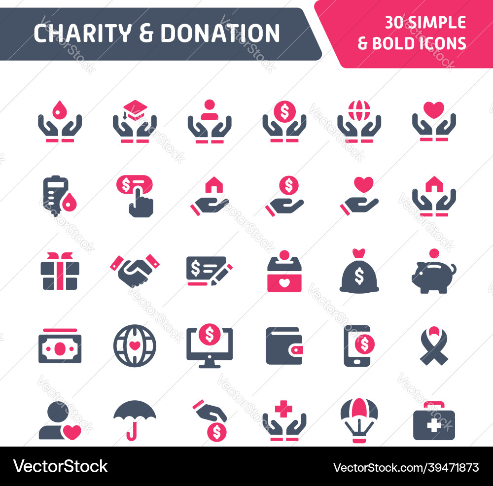Charity Spende-Icon-Set Lizenzfreies Vektorbild