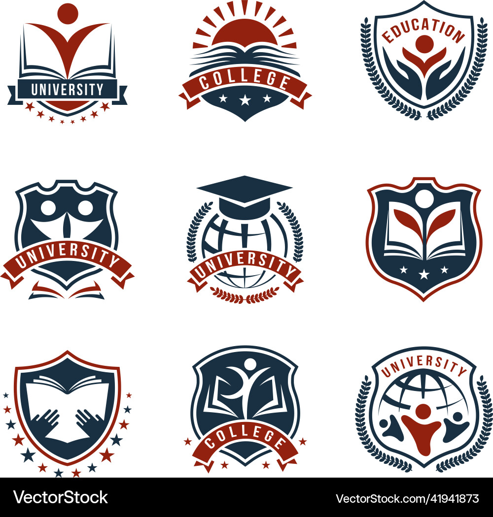 Colorful university logos isolated set Royalty Free Vector