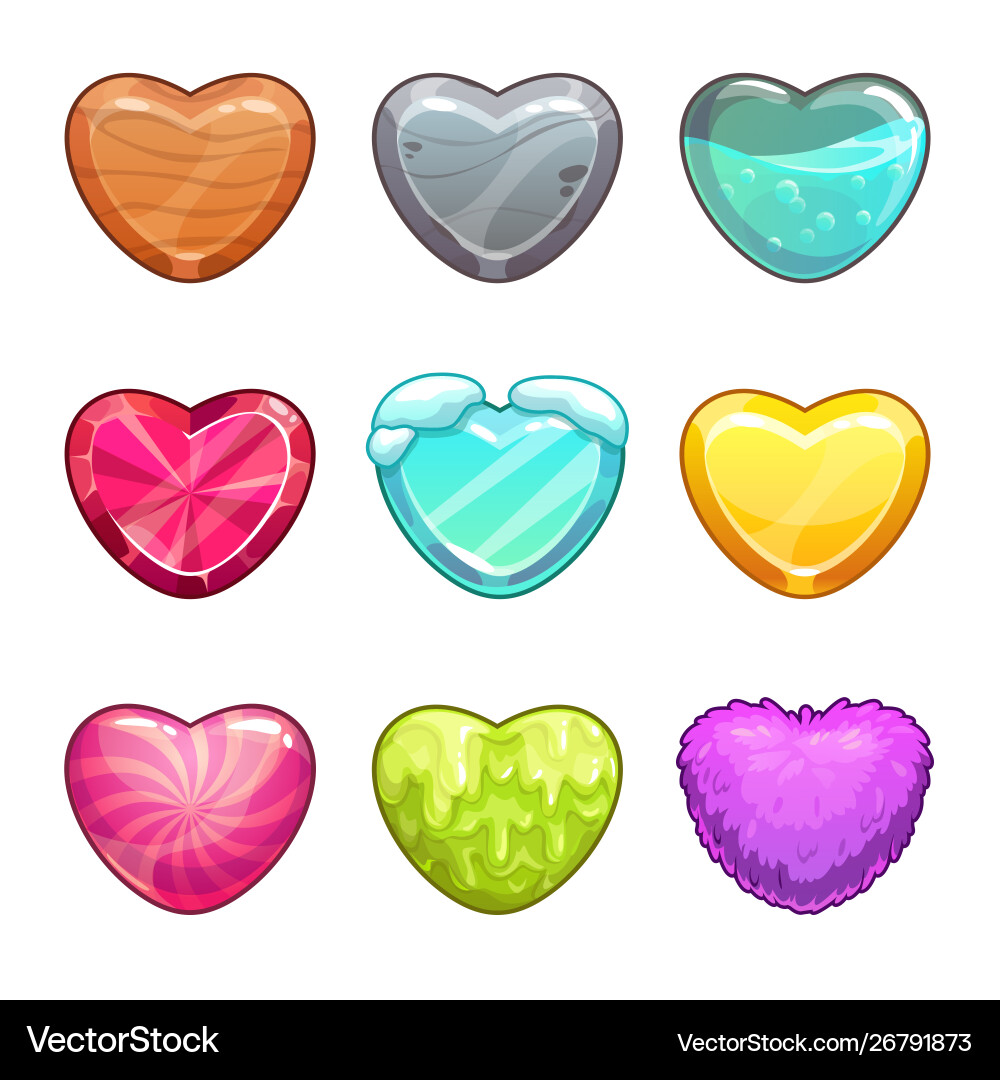 Game assets set cartoon heart made from different Vector Image