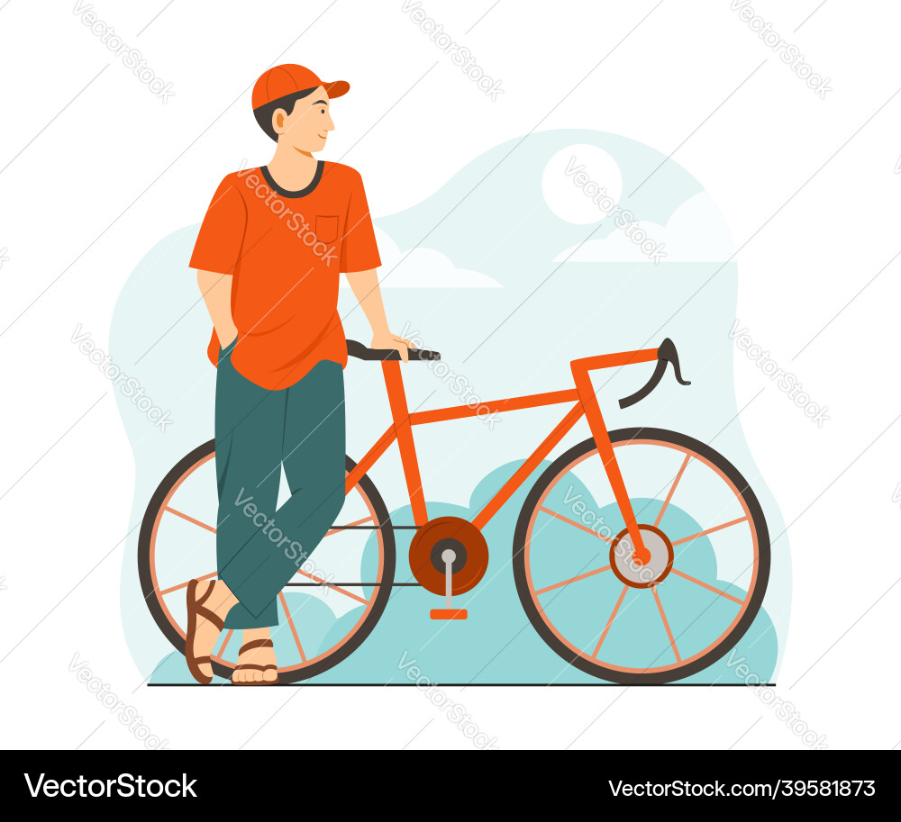 Man is outdoor with a bicycle Royalty Free Vector Image
