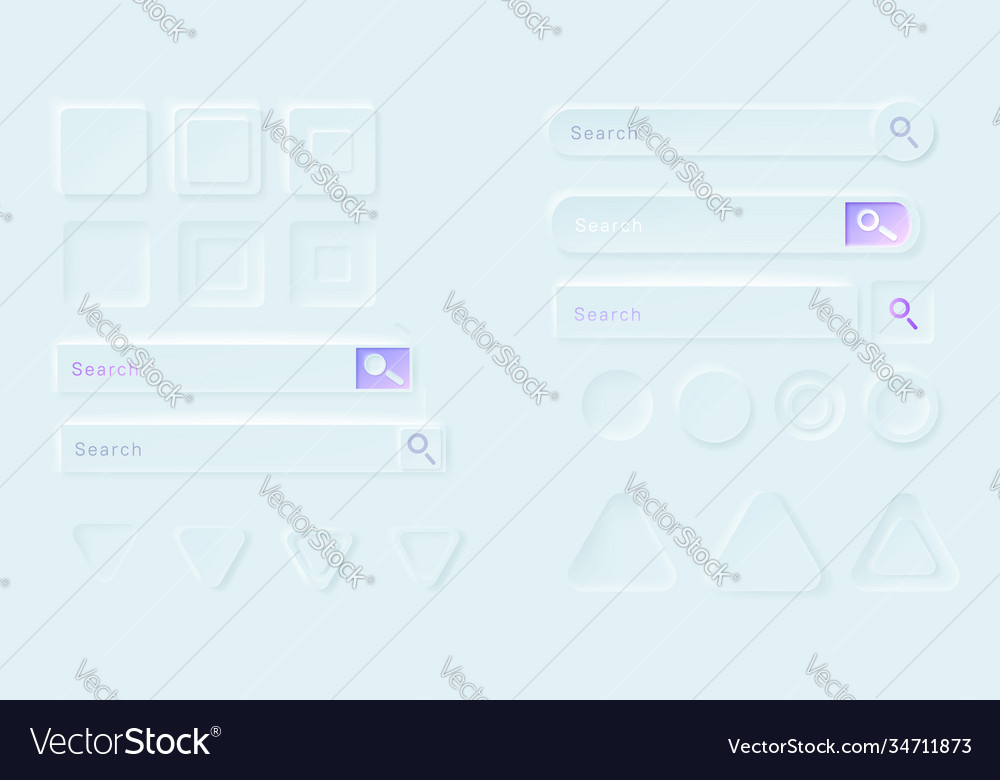 Neumorphic buttons and search bars for ui app Vector Image