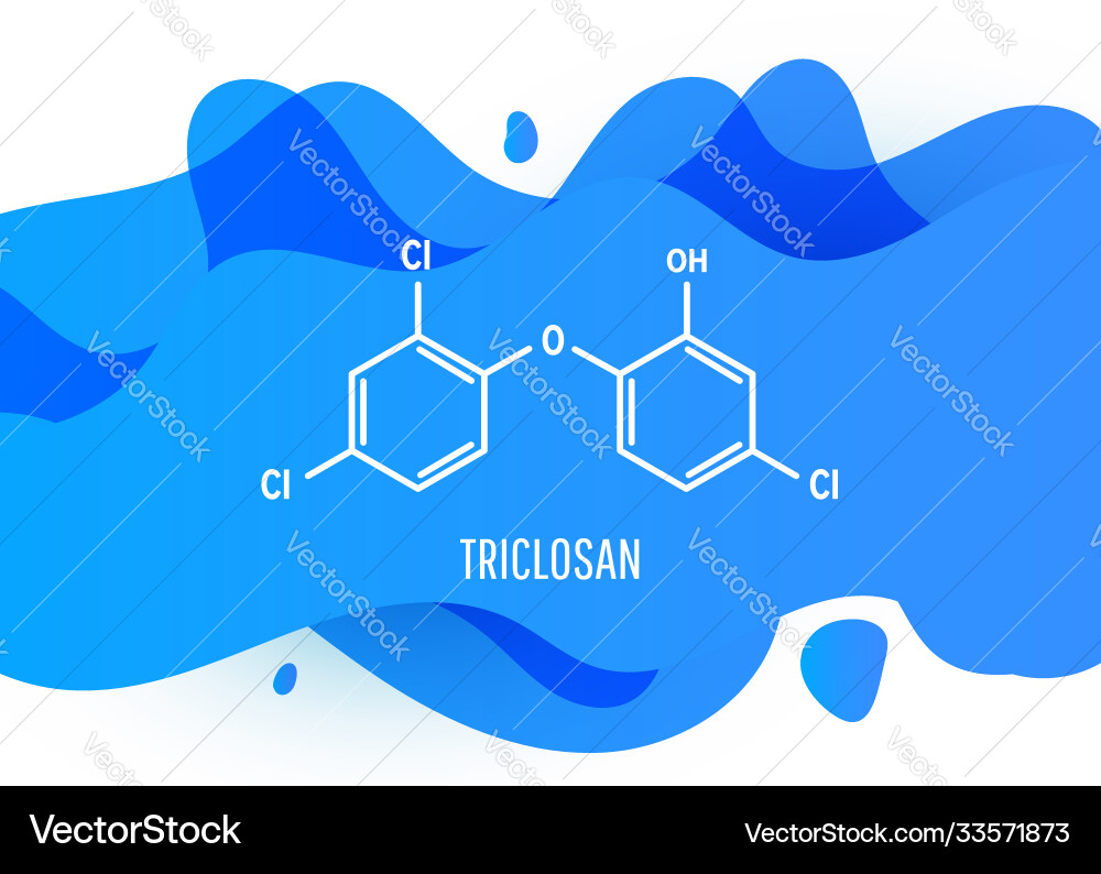 Triclosan structural chemical formula with a blue Vector Image
