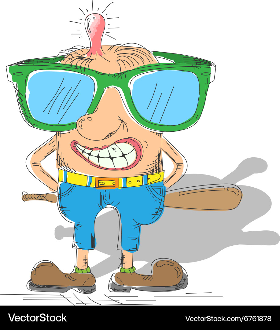 Cartoon hooligan with a baseball bat Royalty Free Vector