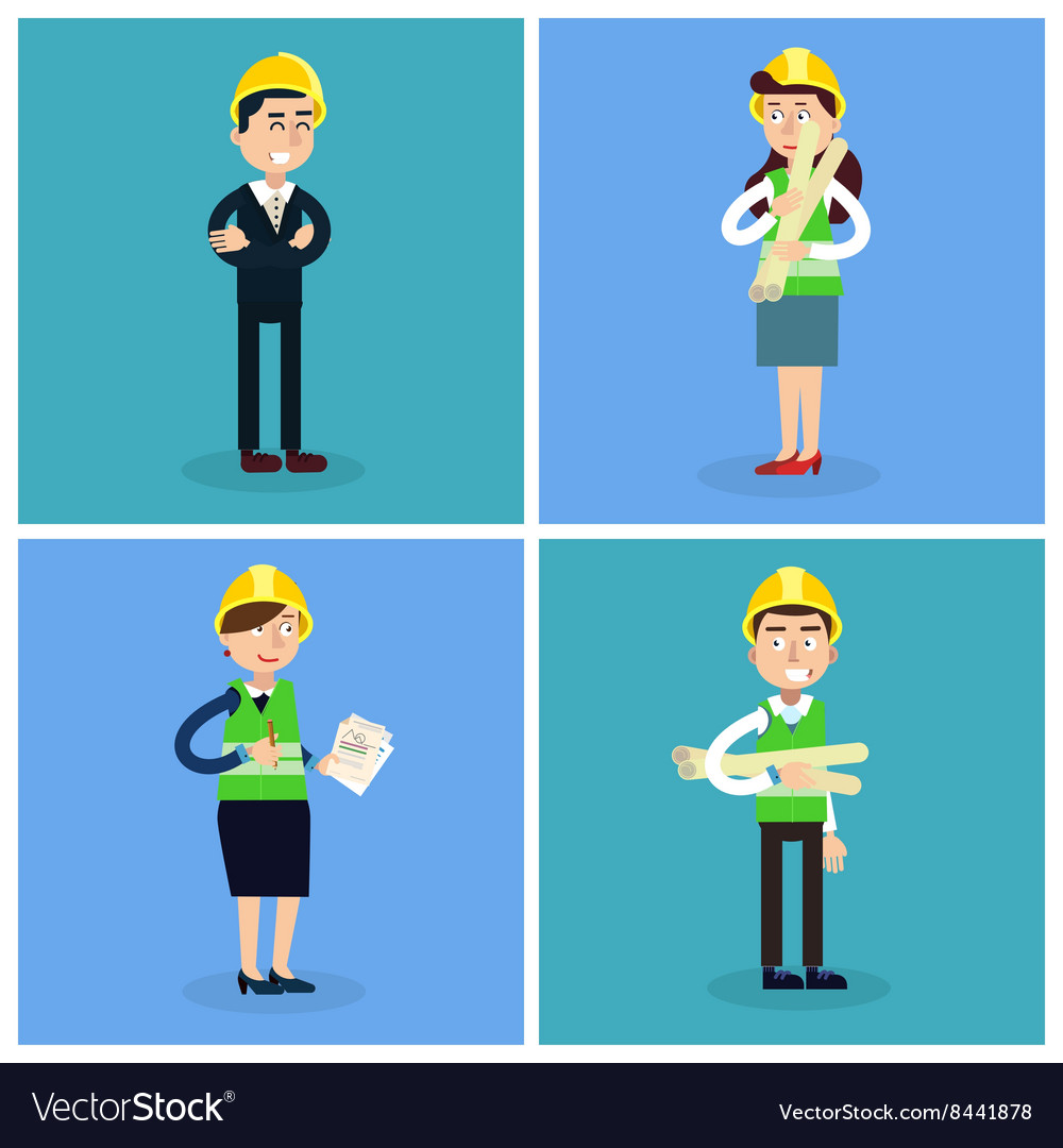 Construction Workers Engineer and Project Manager Vector Image