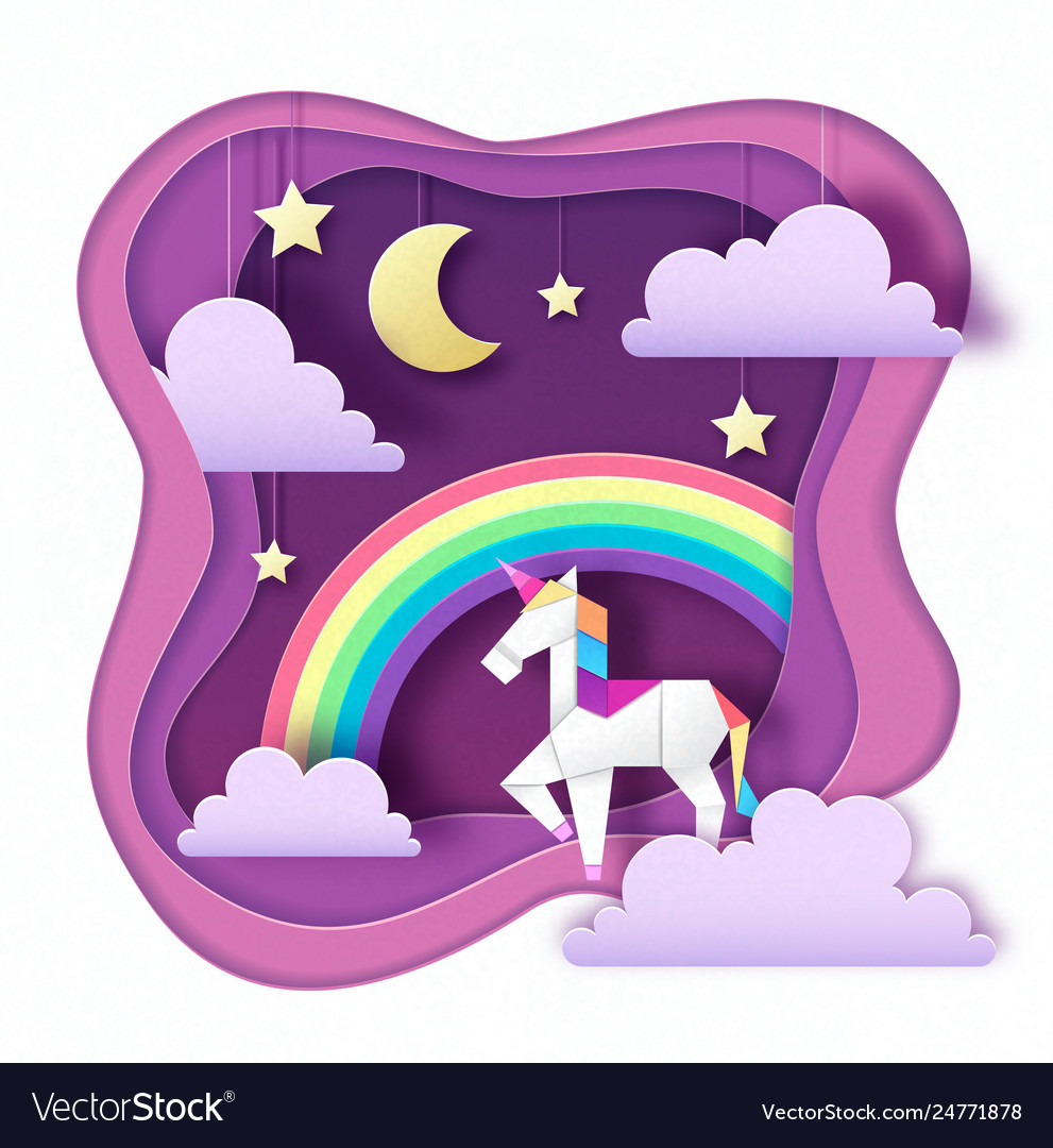 Fantasy animal horse unicorn with rainbow cut out Vector Image