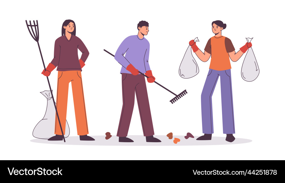 Flat characters collecting waste and clean up Vector Image