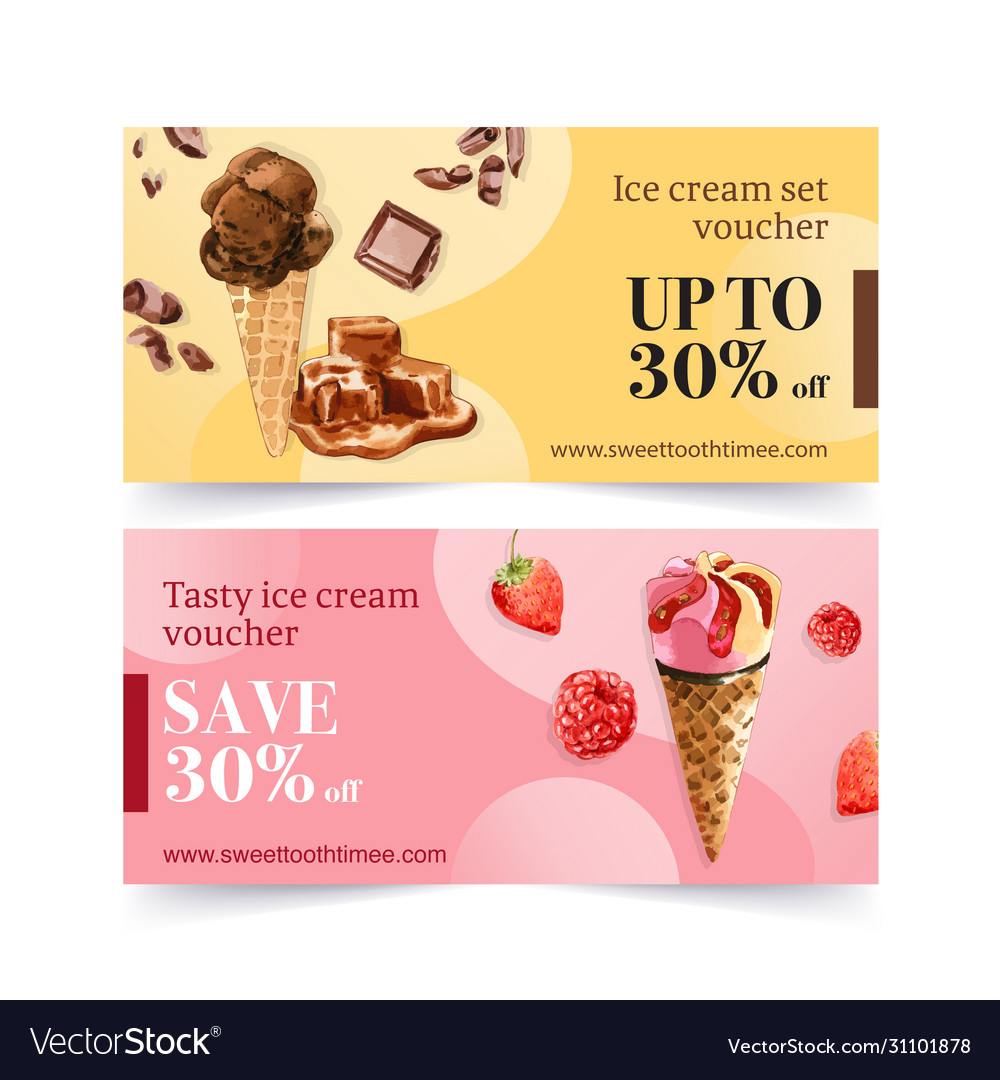 Ice Cream Voucher Design With Strawberry Vector Image