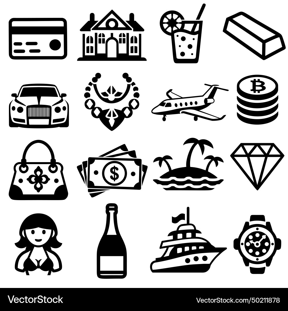 Luxury items icon set in black over white Vector Image