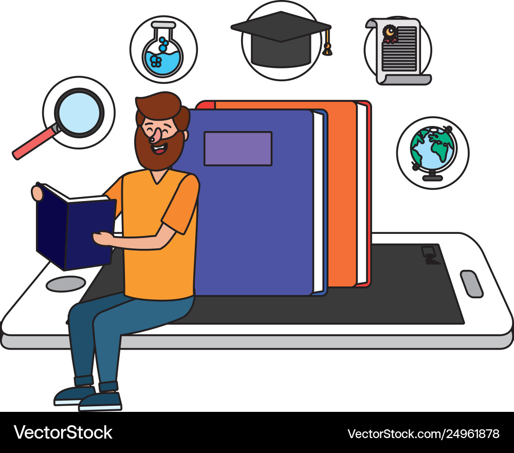 Online education man cartoon Royalty Free Vector Image