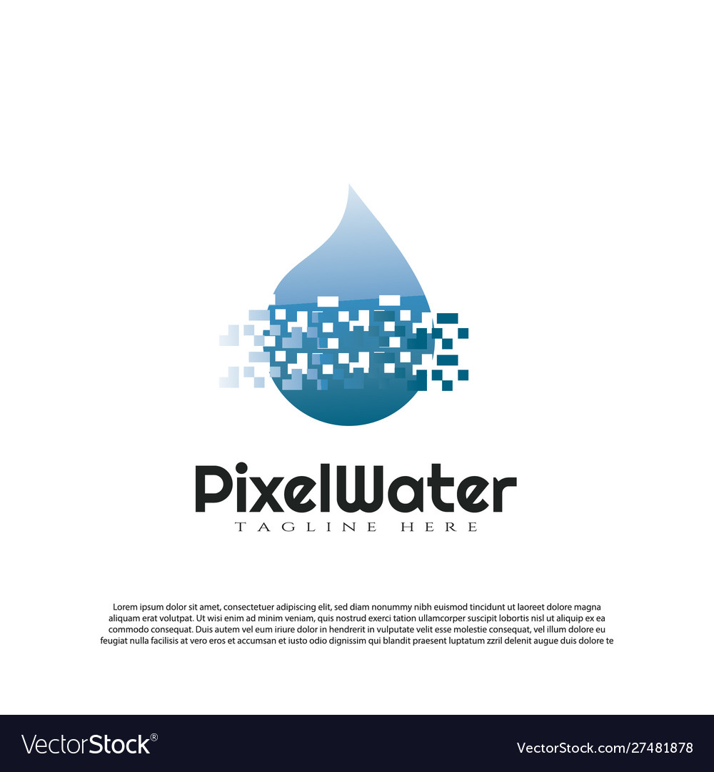 Pixel water logo with digital concept Royalty Free Vector