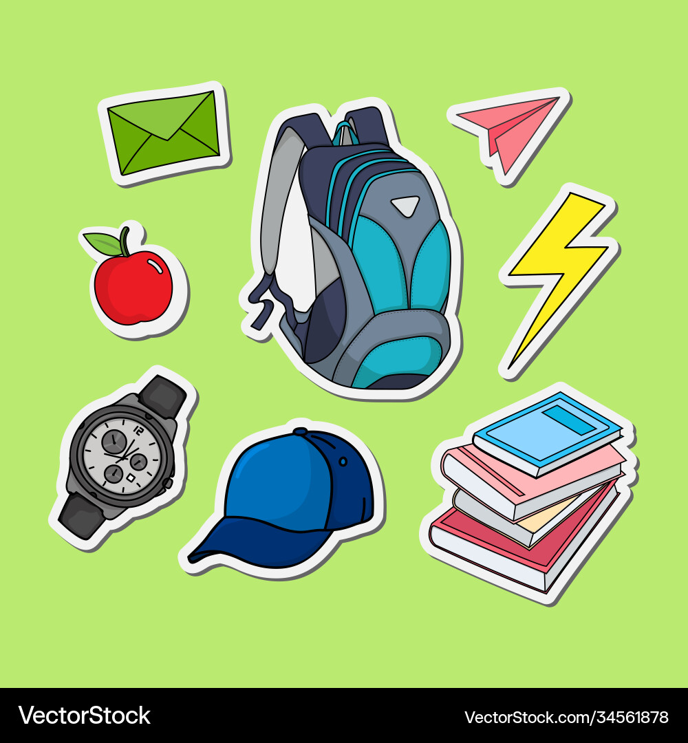 Stickers for school boys style Royalty Free Vector Image