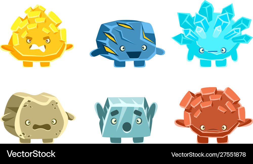 Stones and crystals characters set cute friendly Vector Image