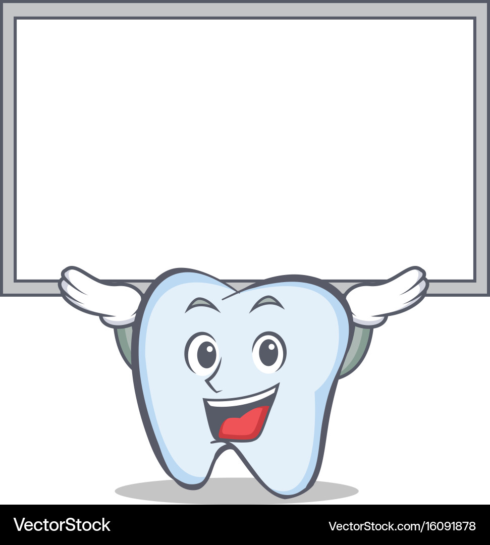 Tooth character cartoon style with board Vector Image