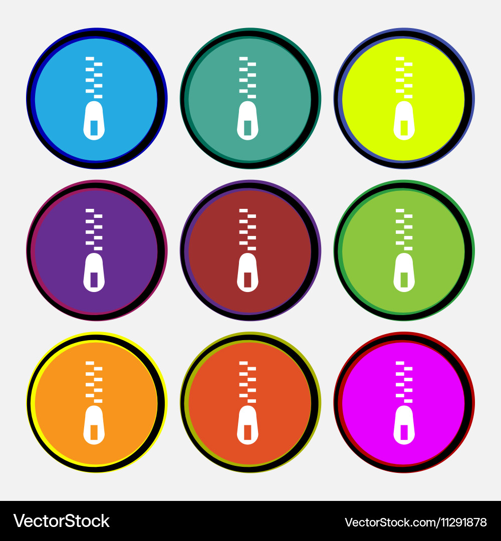 Zipper icon sign nine multi colored round buttons Vector Image