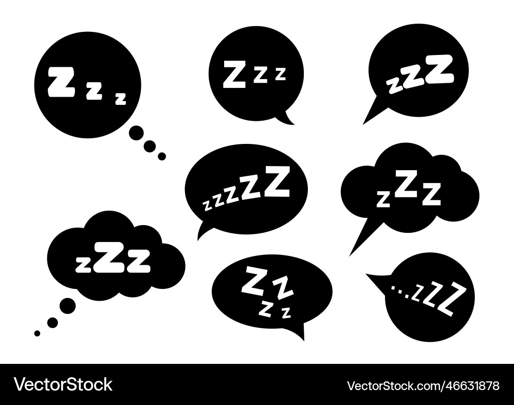 Zzz sleep snore text in black speech bubbles Vector Image
