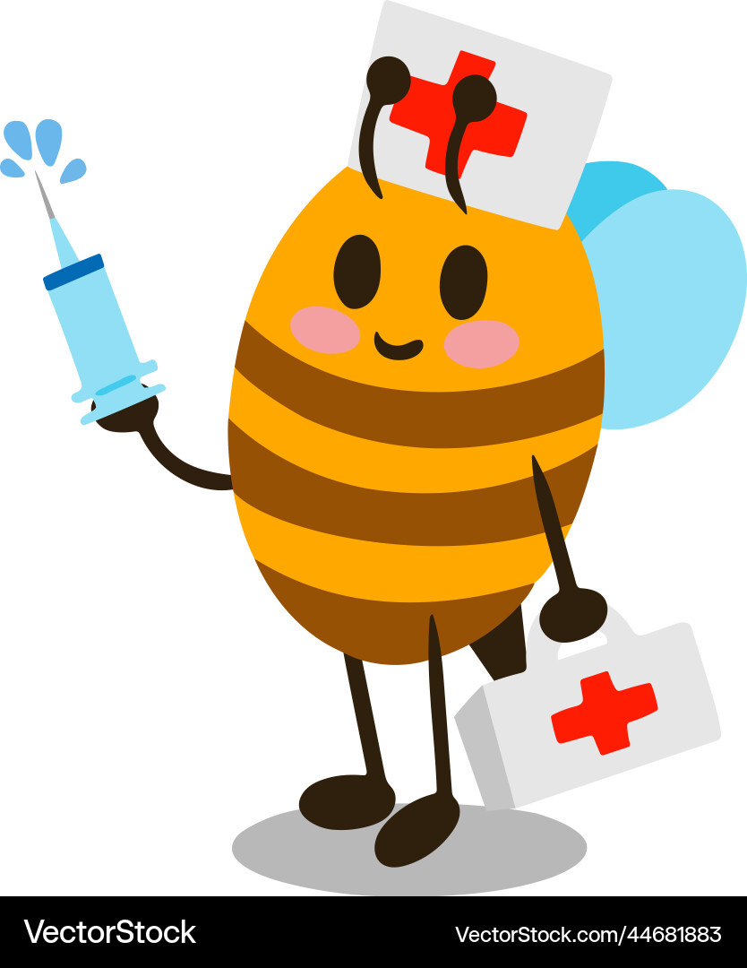 Cartoon bee dressed as nurse bee with suitcase Vector Image