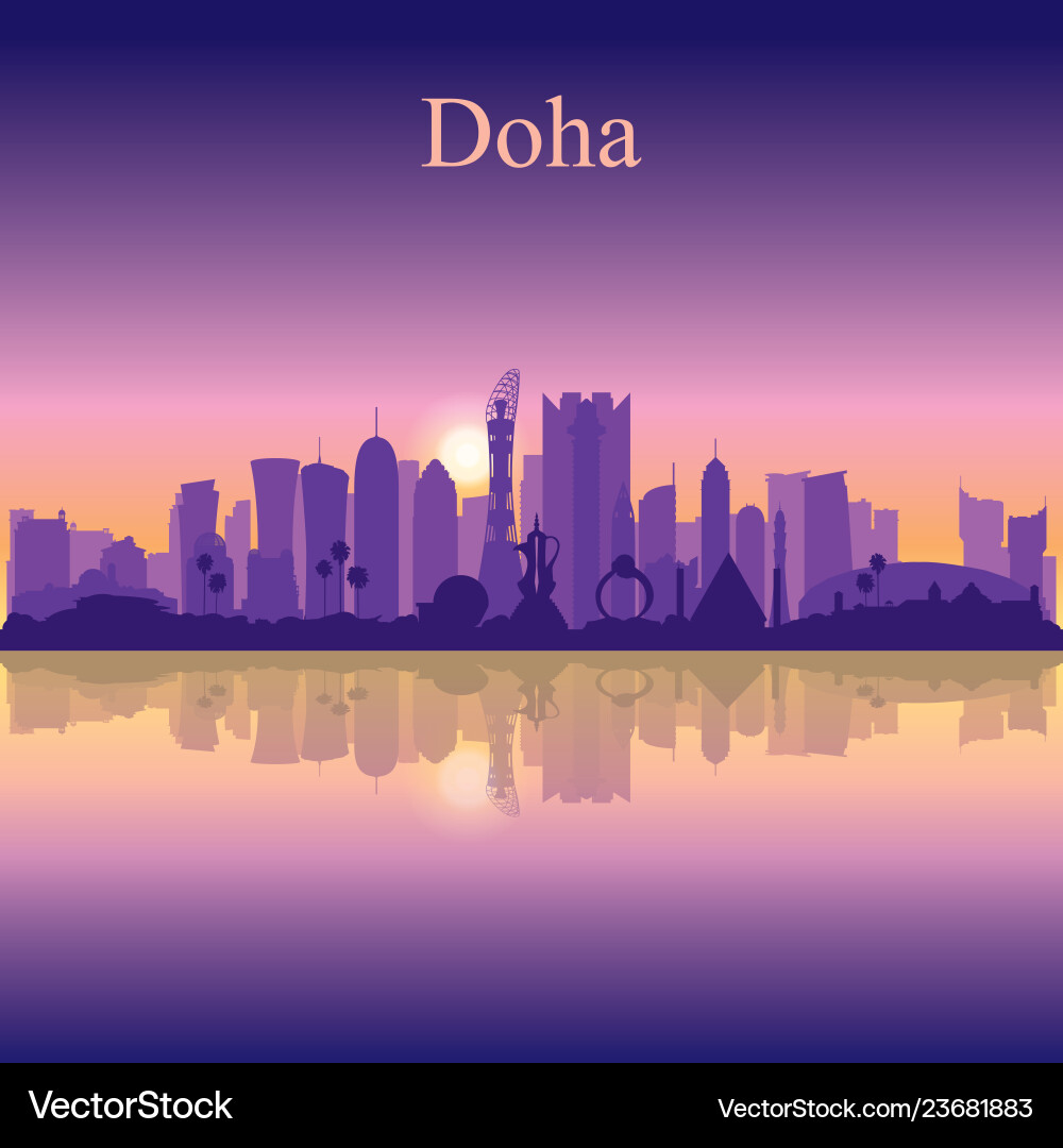 Doha city silhouette on sunset background Vector Image