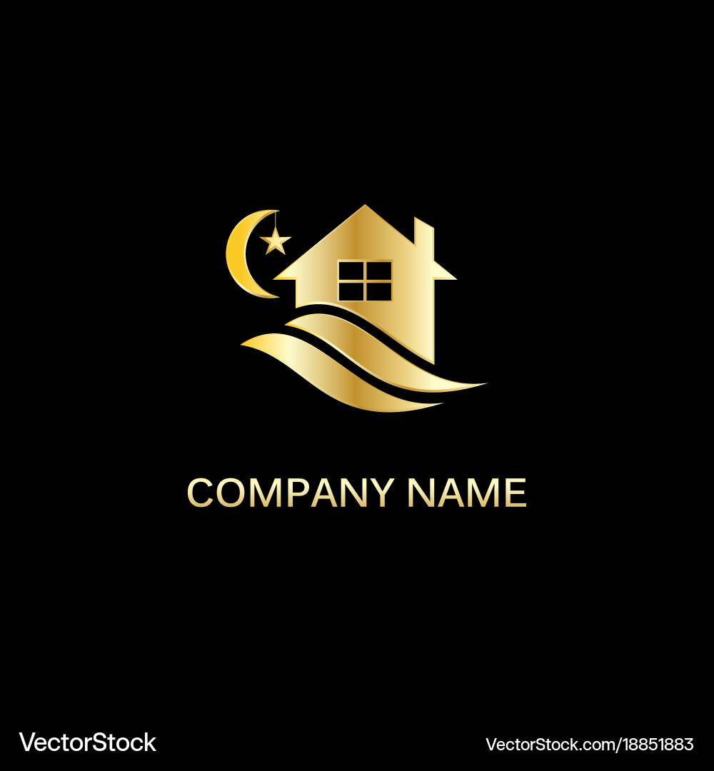 Gold house night sleep logo Royalty Free Vector Image