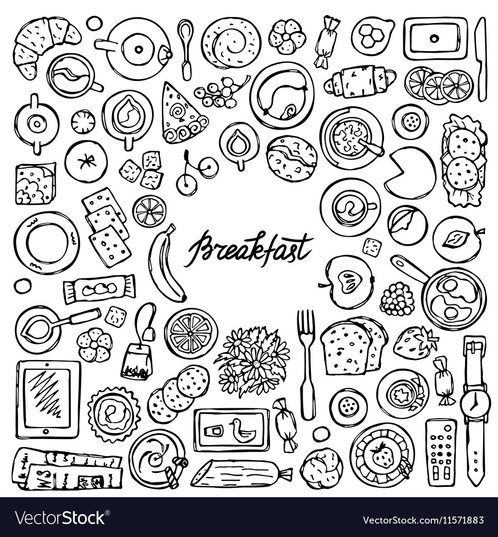 Hand drawn breakfast pattern Royalty Free Vector Image