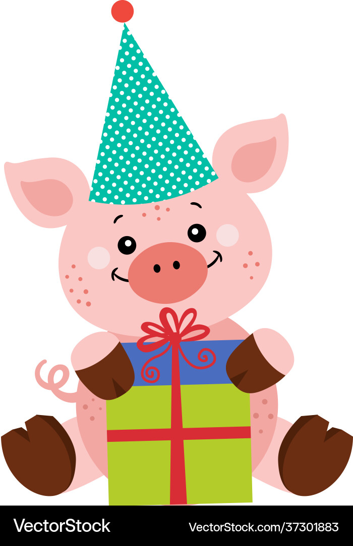 Happy birthday pig with gift Royalty Free Vector Image