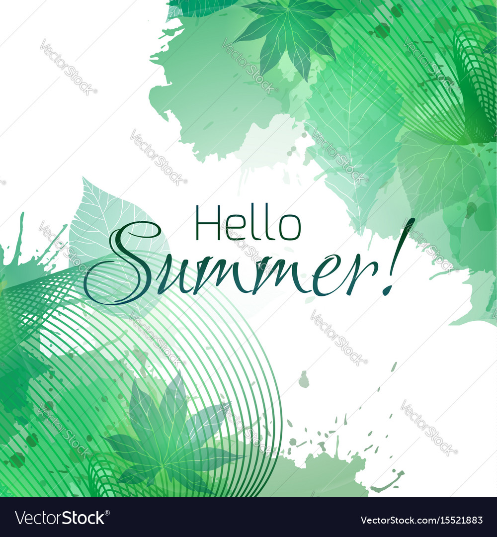 Hello summer greeting card with green Royalty Free Vector